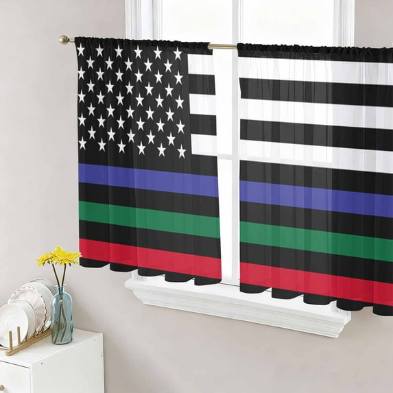 4th of July Semi Sheer Curtains 54 Inch Length 2 Panels Set, Blue Green ...