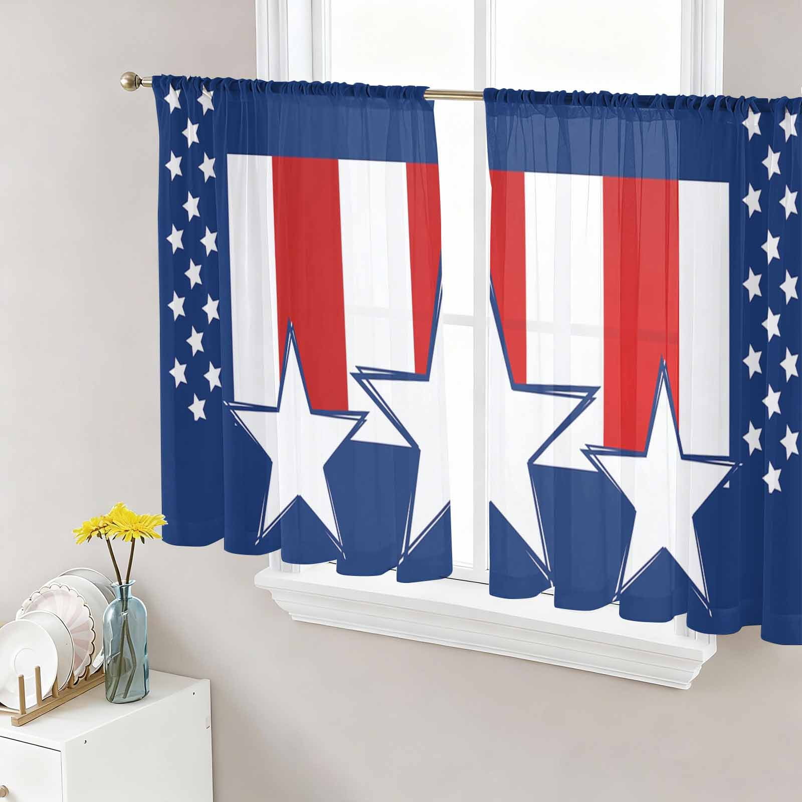 4th of July Semi Sheer Curtains 54 Inch Length 2 Panels Set, Blue ...