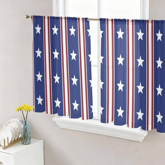 4th of July Semi Sheer Curtains 54 Inch Length 2 Panels Set ...