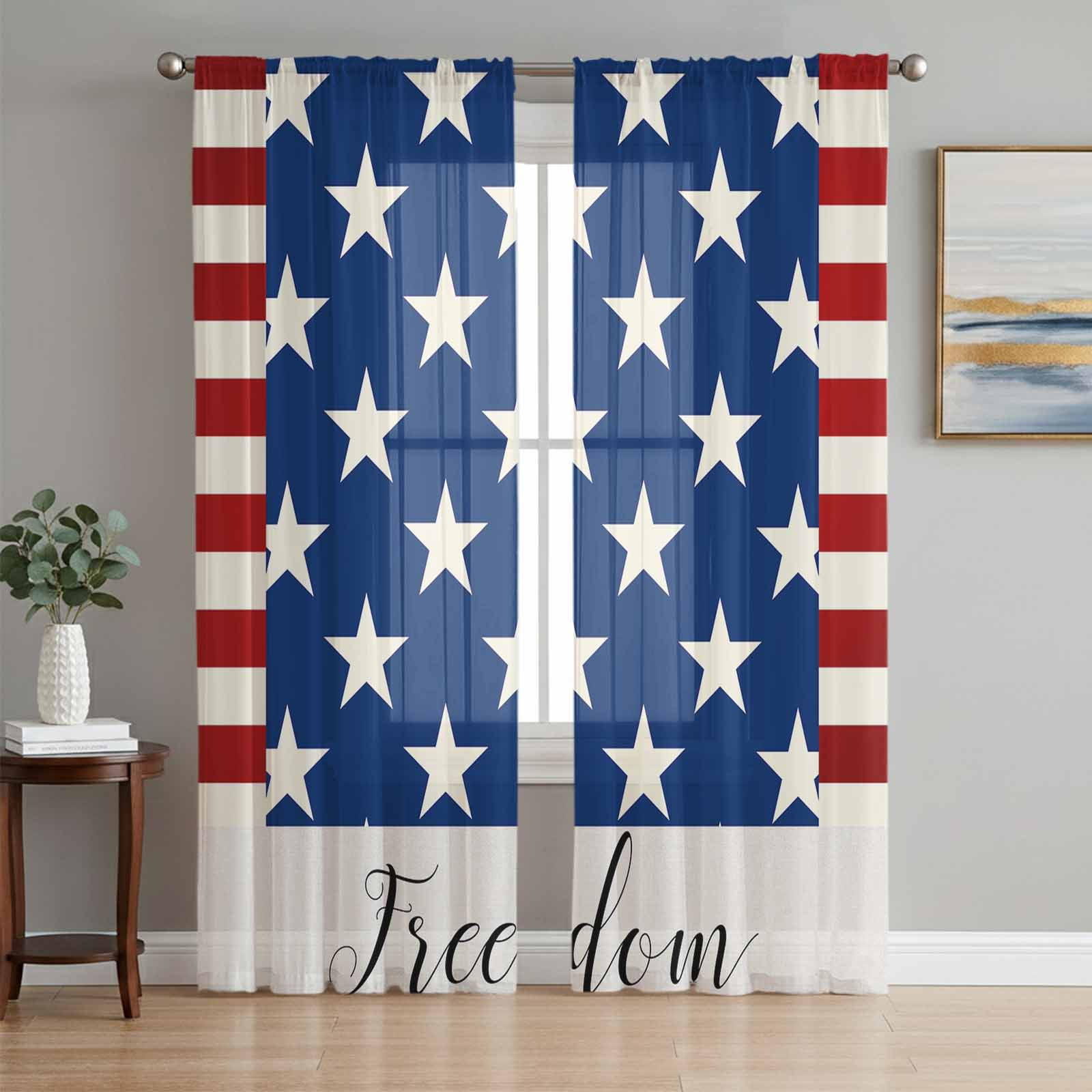 4th of July Semi Sheer Curtains 72 Inch Length 2 Panels Set ...