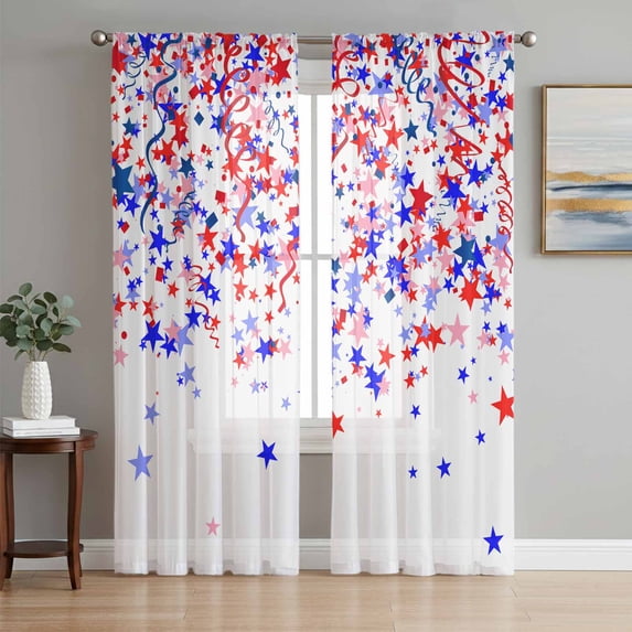 4th of July Semi Sheer Curtains 72 Inch Length 2 Panels Set, Red Blue ...