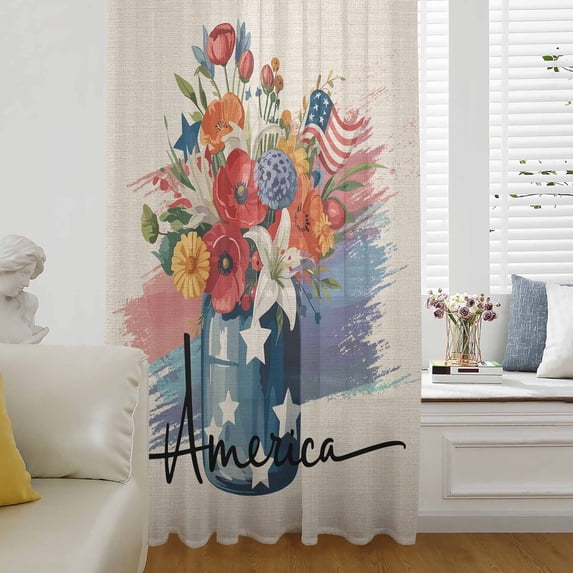 4th of July Semi Sheer Curtains Drapes for Living Room,Bedroom,French ...