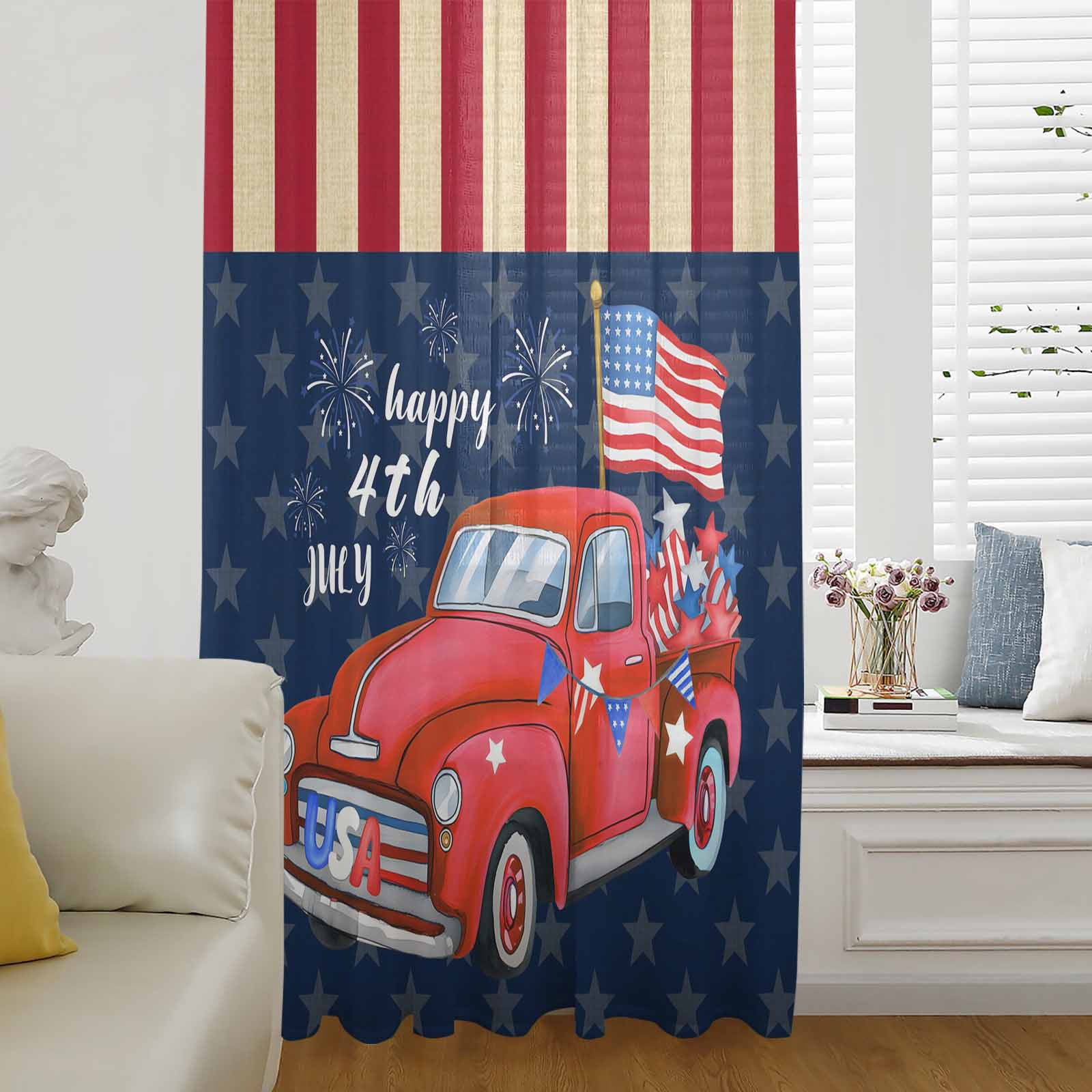 4th of July Semi Sheer Curtains Drapes for Living Room,Bedroom,French ...