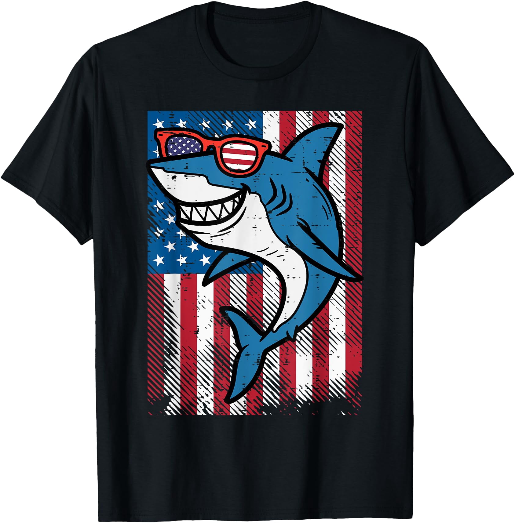 4th July Shark US Flag Independence Day America Men Boys Kid T-Shirt ...