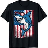 4th July Shark US Flag Independence Day America Men Boys Kid T-Shirt ...