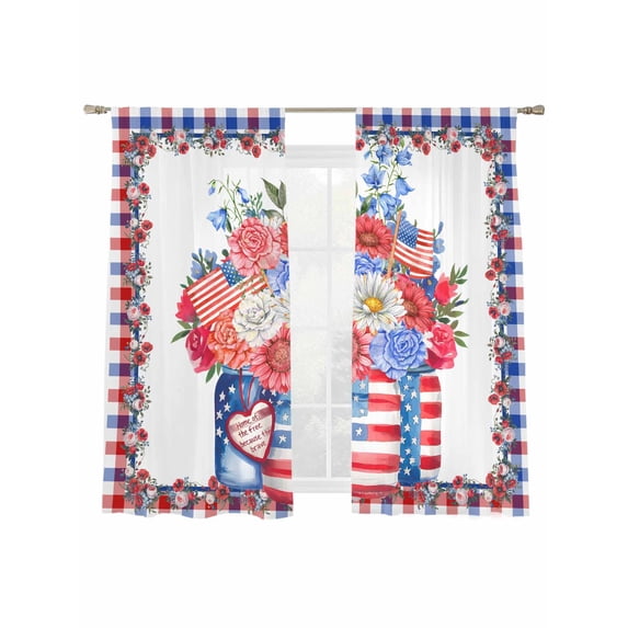 4th of July Sheer Curtains 2 Panels Set American Flag Bottle Sheer ...
