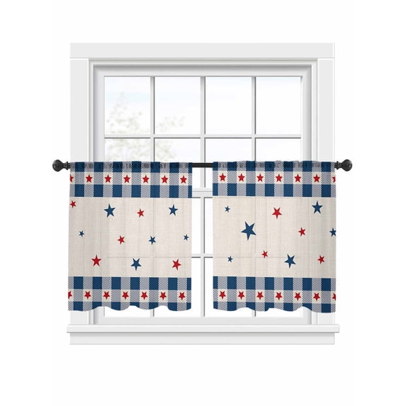 4th of July Sheer Curtains 2 Panels Set, USA Flag Patriot Star Cotton ...