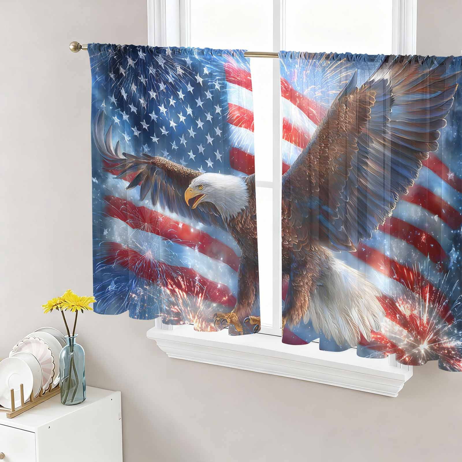 4th of July Sheer Curtains 45 Inch Length 2 Panels Set, Blue American ...