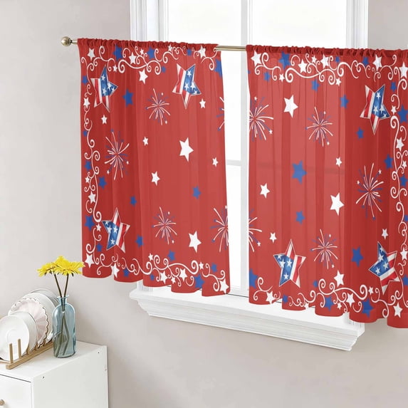 4th of July Sheer Curtains 45 Inch Length 2 Panels Set, Red ...
