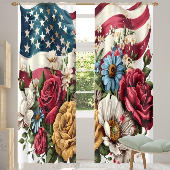 4th of July Sheer Curtains 52"W x 84"L x 2 Panels Set, Star-Spangled ...