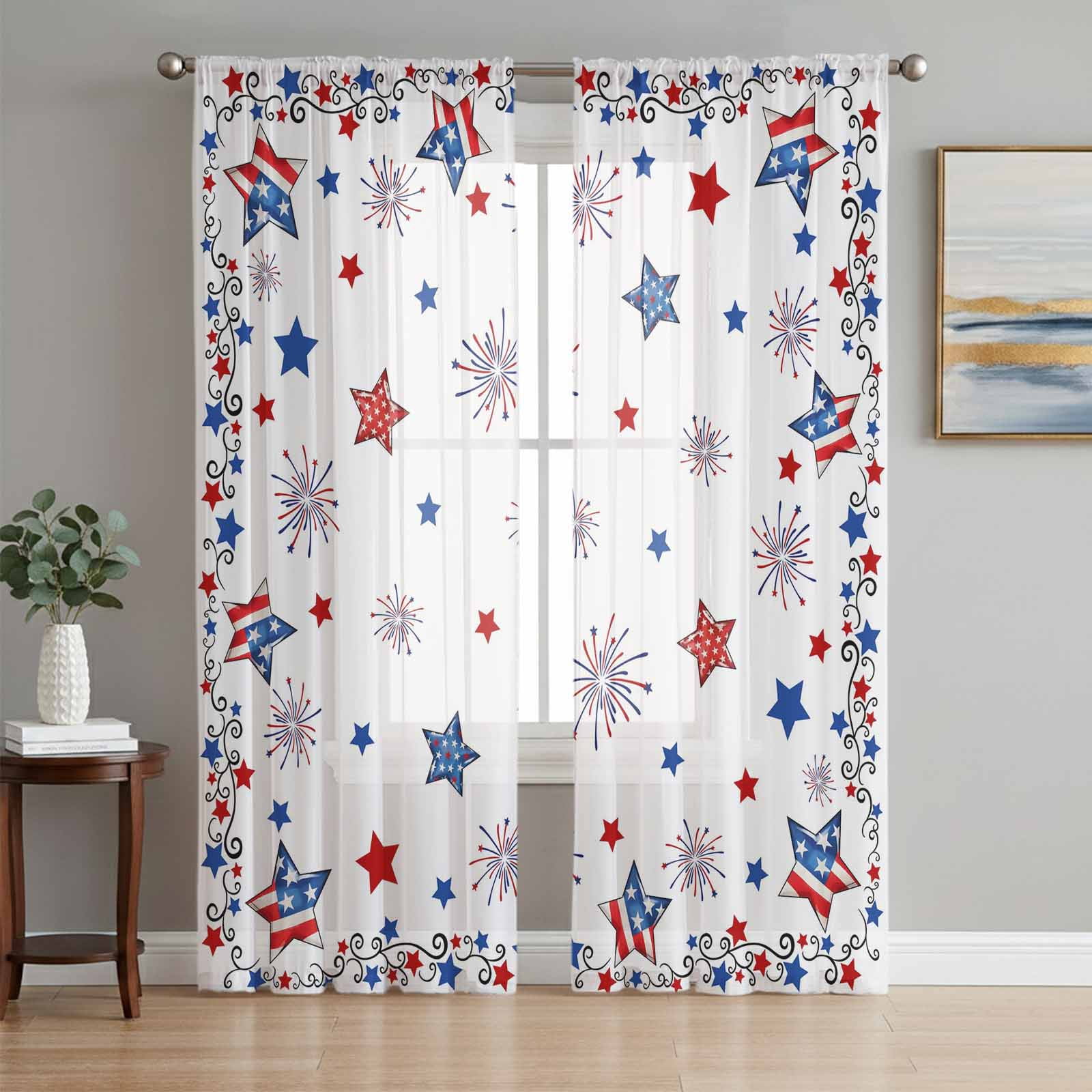 4th of July Sheer Curtains 63 Inch Length 2 Panels Set, Independence ...