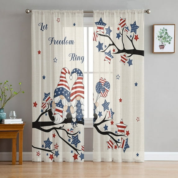 4th of July Sheer Curtains 63 Inch Length 2 Panels Set for Living Room ...