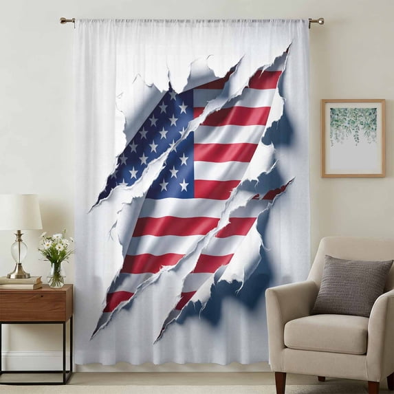 4th of July Sheer Curtains 63 Inches Long, 3D Optical Illusion ...