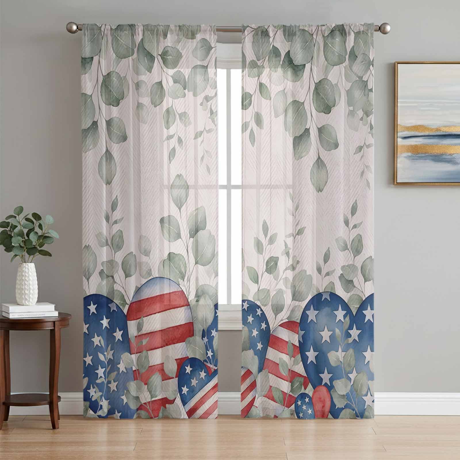 4th of July Sheer Curtains 72 Inch Length 2 Panels Set, Blue Red Love ...