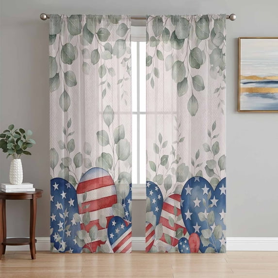 4th of July Sheer Curtains 72 Inch Length 2 Panels Set, Blue Red Love ...