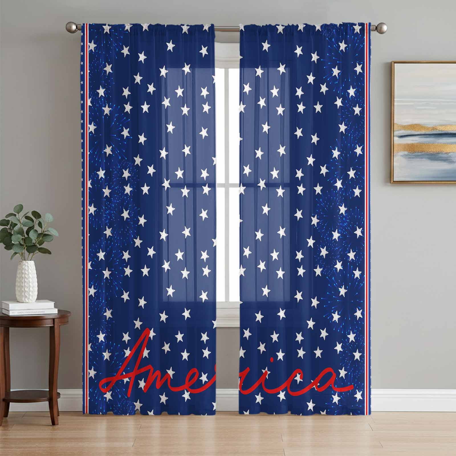 4th of July Sheer Curtains 72 Inch Length 2 Panels Set, Independence ...