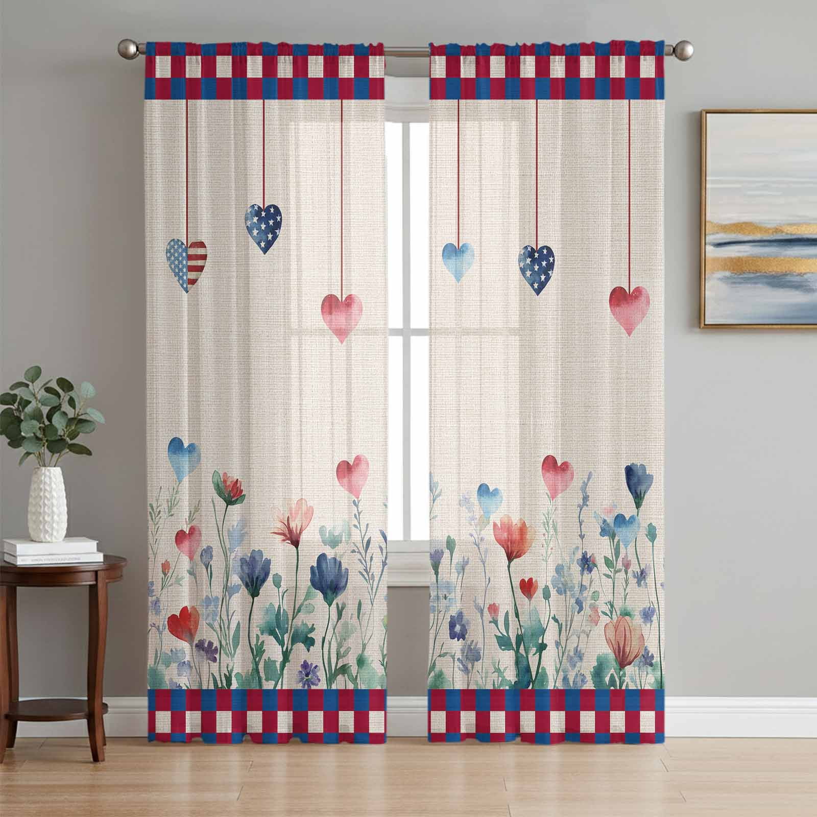 4th of July Sheer Curtains 72 Inch Length 2 Panels Set, Independence ...