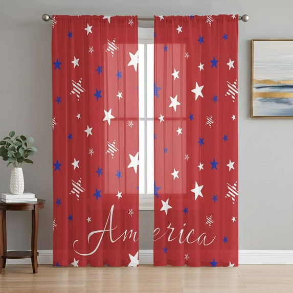 4th of July Sheer Curtains 72 Inch Length 2 Panels Set, Red ...
