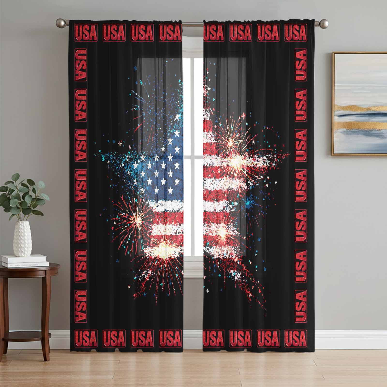 4th of July Sheer Curtains 84 Inch Length 2 Panels Set, American ...