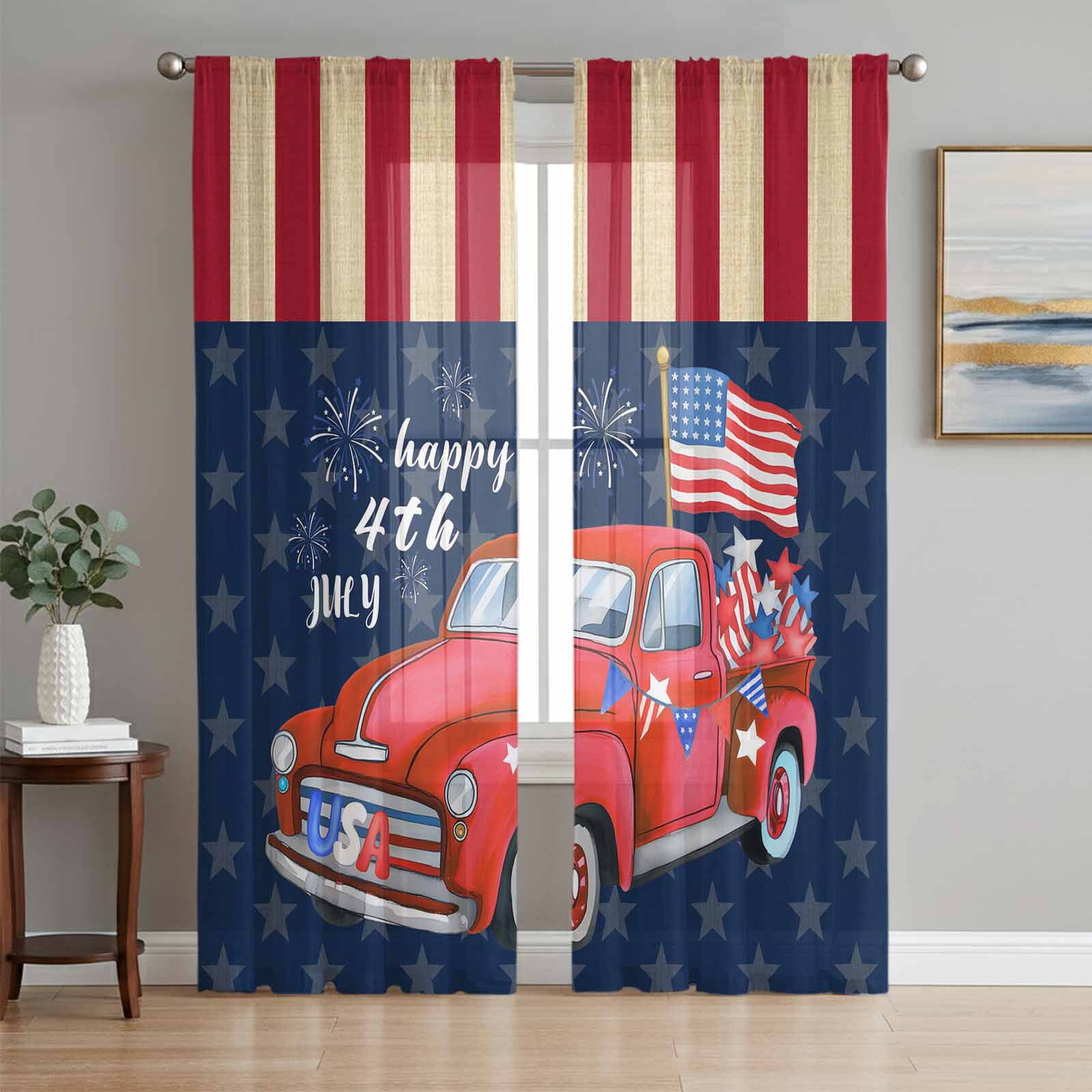 4th of July Sheer Curtains 84 Inch Length 2 Panels Set, Patriotic Red ...