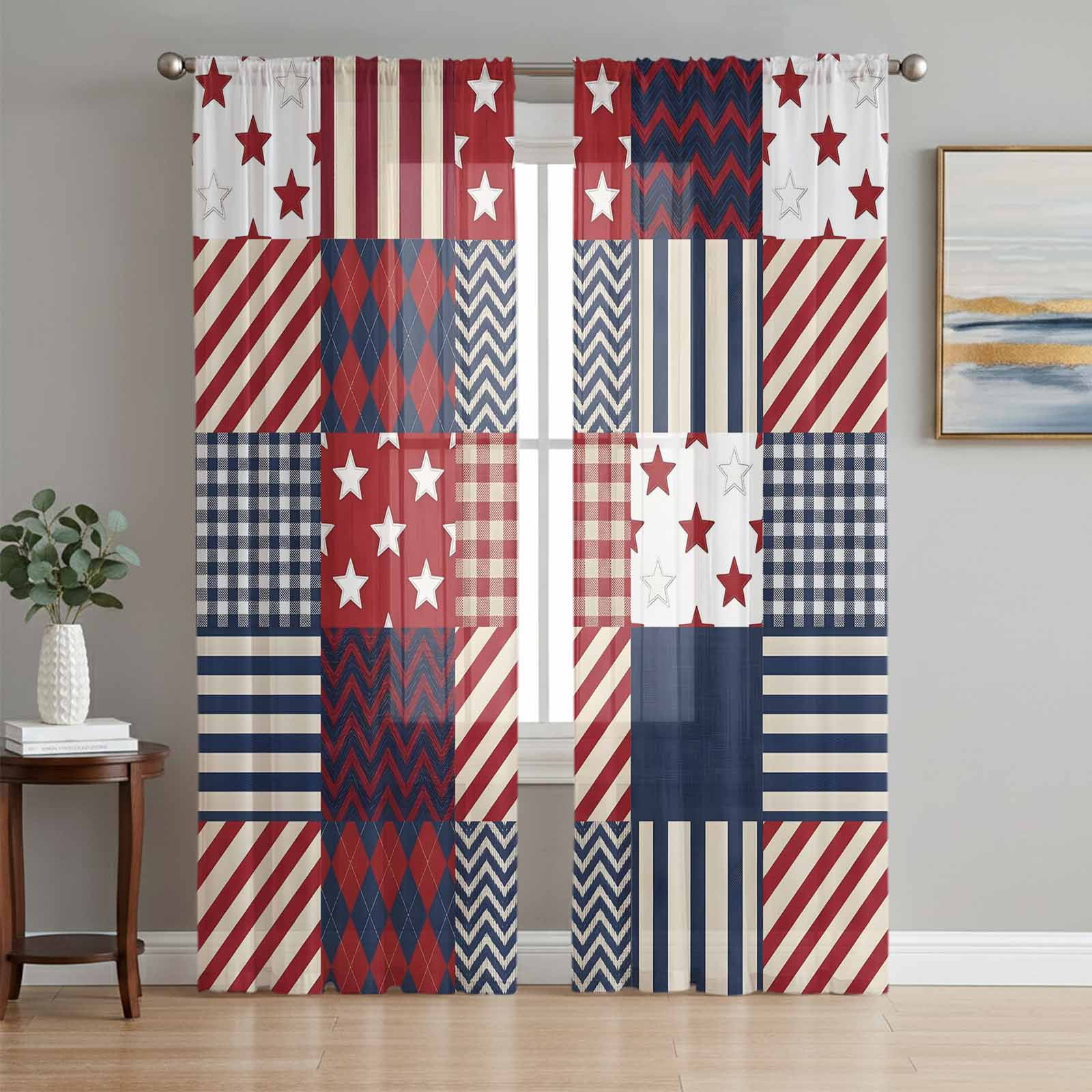 4th of July Sheer Curtains 84 Inch Length 2 Panels Set, Retro ...