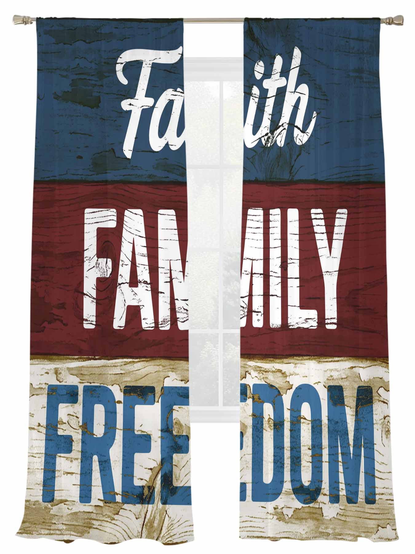 4th of July Sheer Curtains 84 inches Long 2 Panels Set National Flag ...