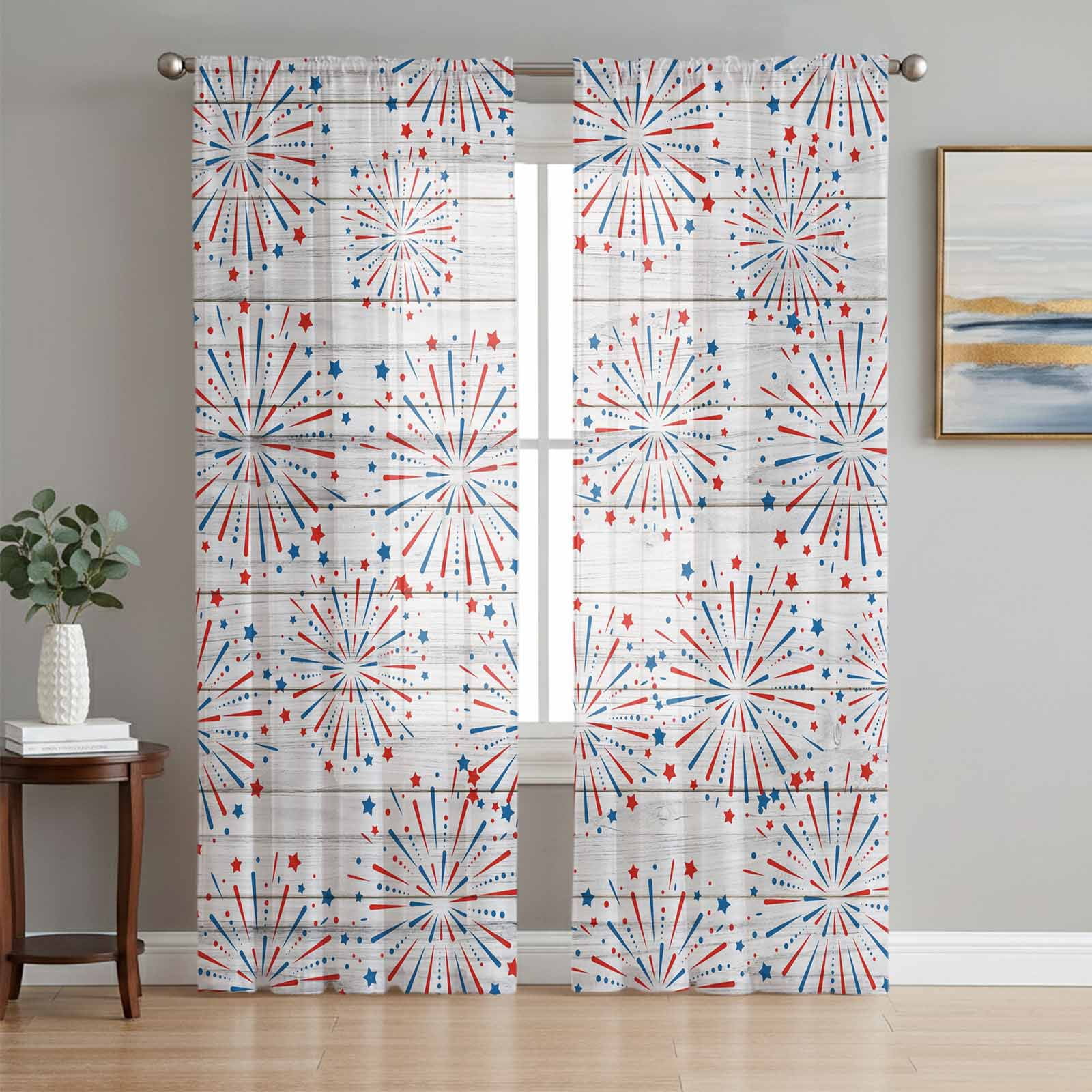 4th of July Sheer Curtains 96 Inch Length 2 Panels Set, Independence ...