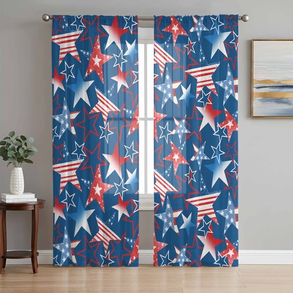 4th of July Sheer Curtains 96 Inch Length 2 Panels Set, Navy Blue Red ...