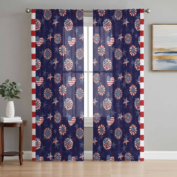 4th of July Sheer Curtains 96 Inch Length 2 Panels Set, Navy US Flag ...