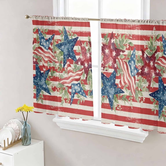 4th of July Sheer Curtains for Living Room Bedroom Blue Stars Green ...