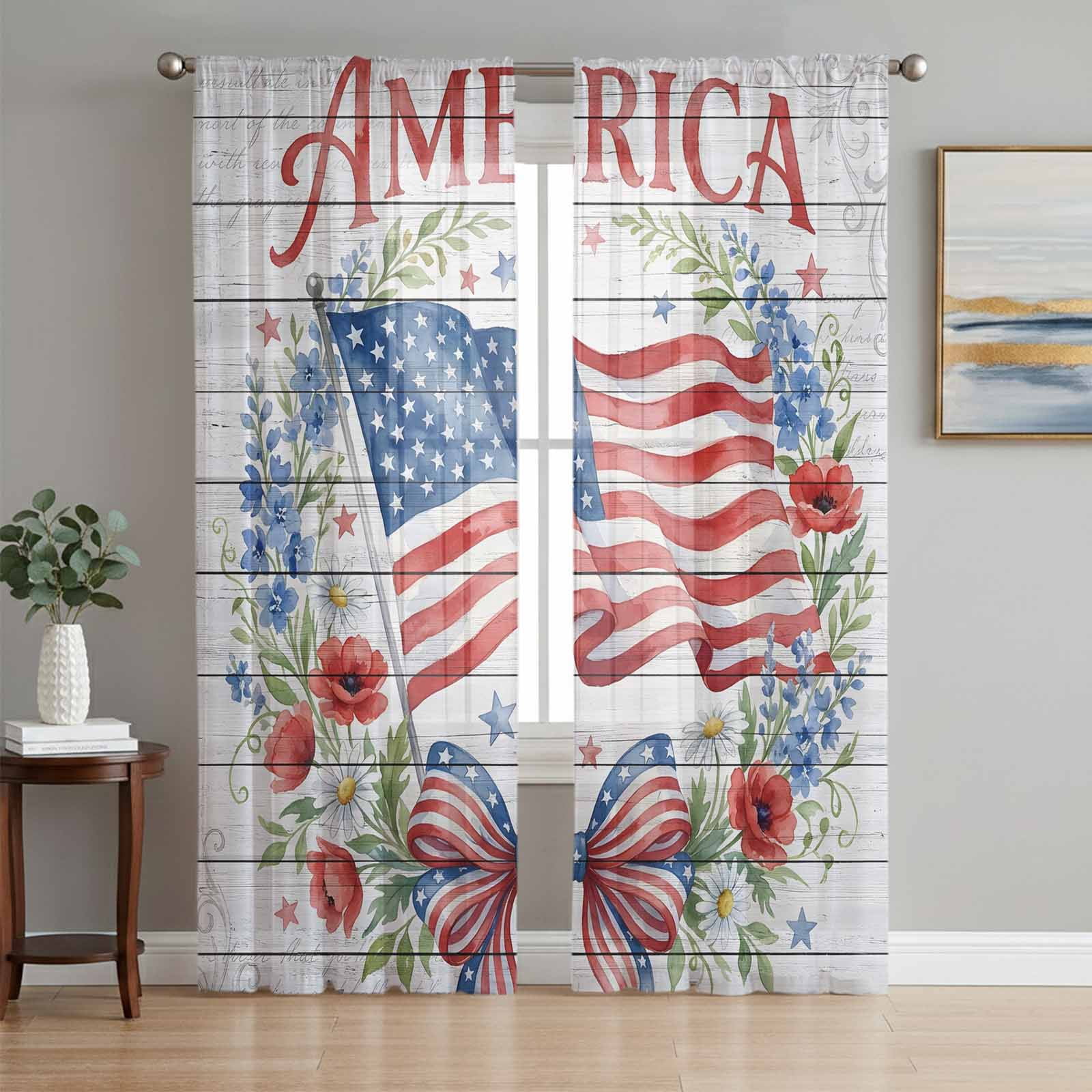 4th of July Sheer Curtains for Living Room Bedroom Independence Day ...