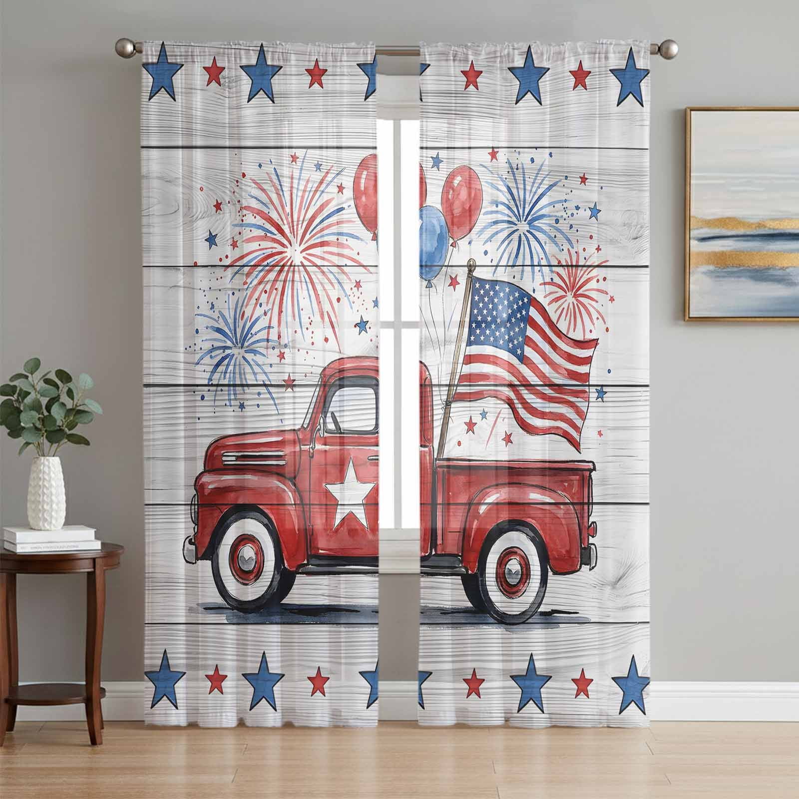 4th of July Sheer Curtains for Living Room Bedroom Independence Day ...