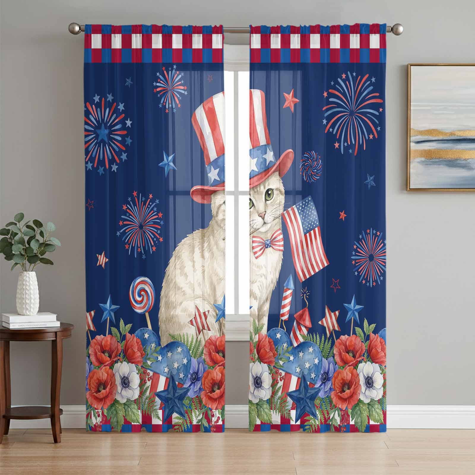 4th of July Sheer Curtains for Living Room Bedroom Independence Day ...