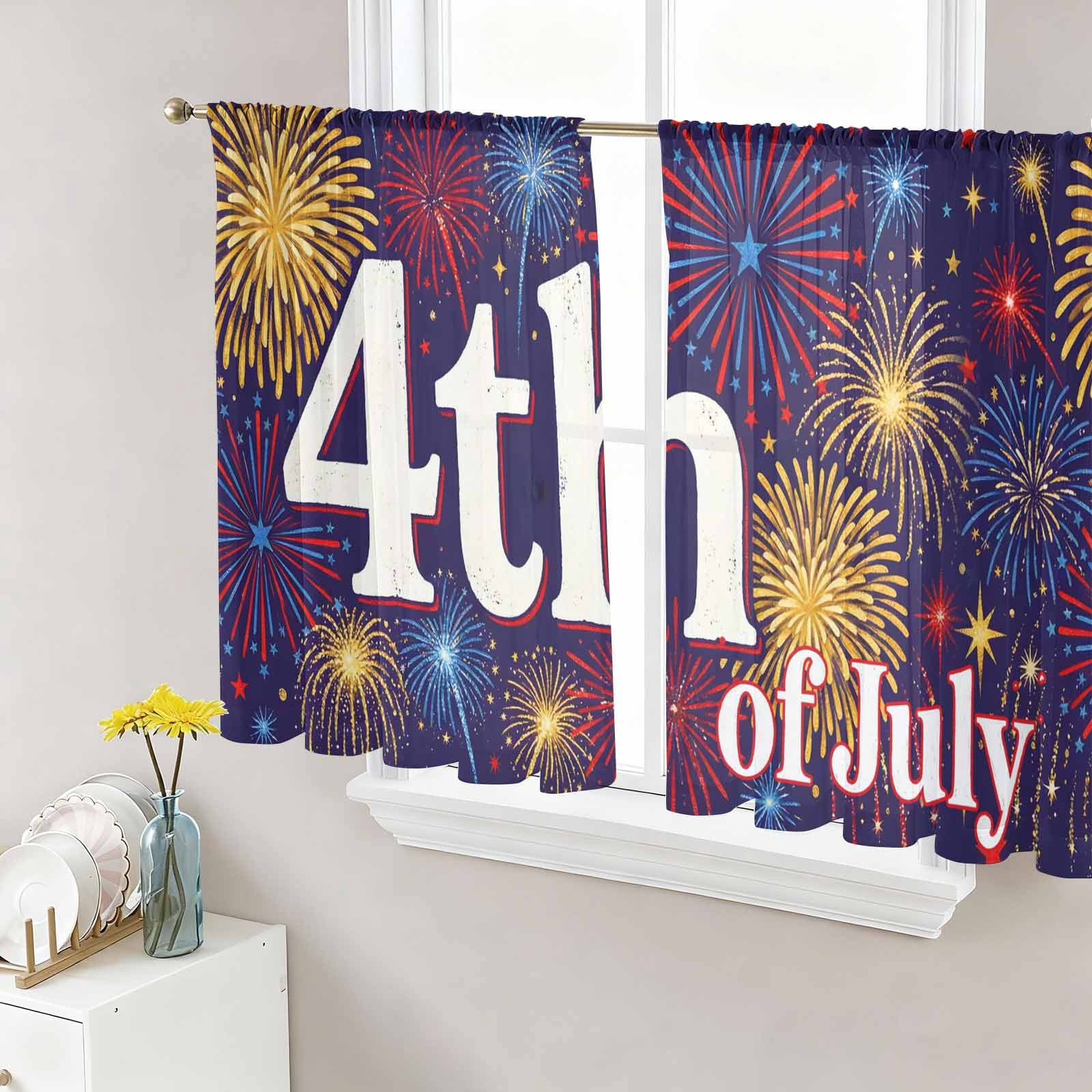 4th of July Sheer Curtains for Living Room Bedroom Independence Day Red ...