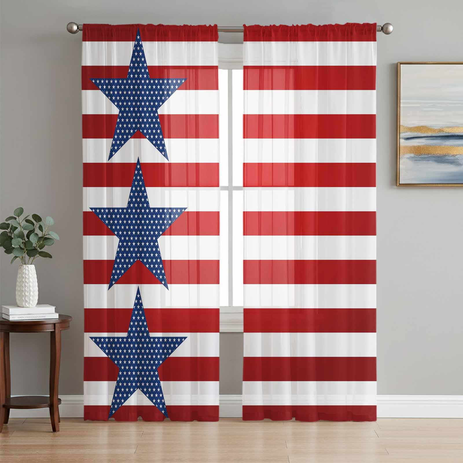 4th of July Sheer Curtains for Living Room Bedroom Independence Day Red ...