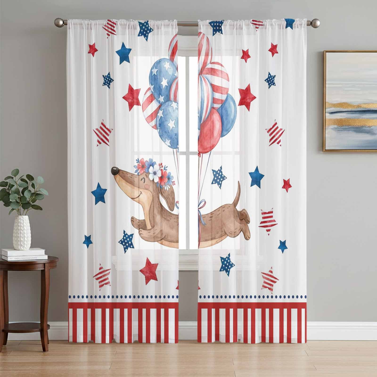 4th of July Sheer Curtains for Living Room Bedroom Independent Day Red ...
