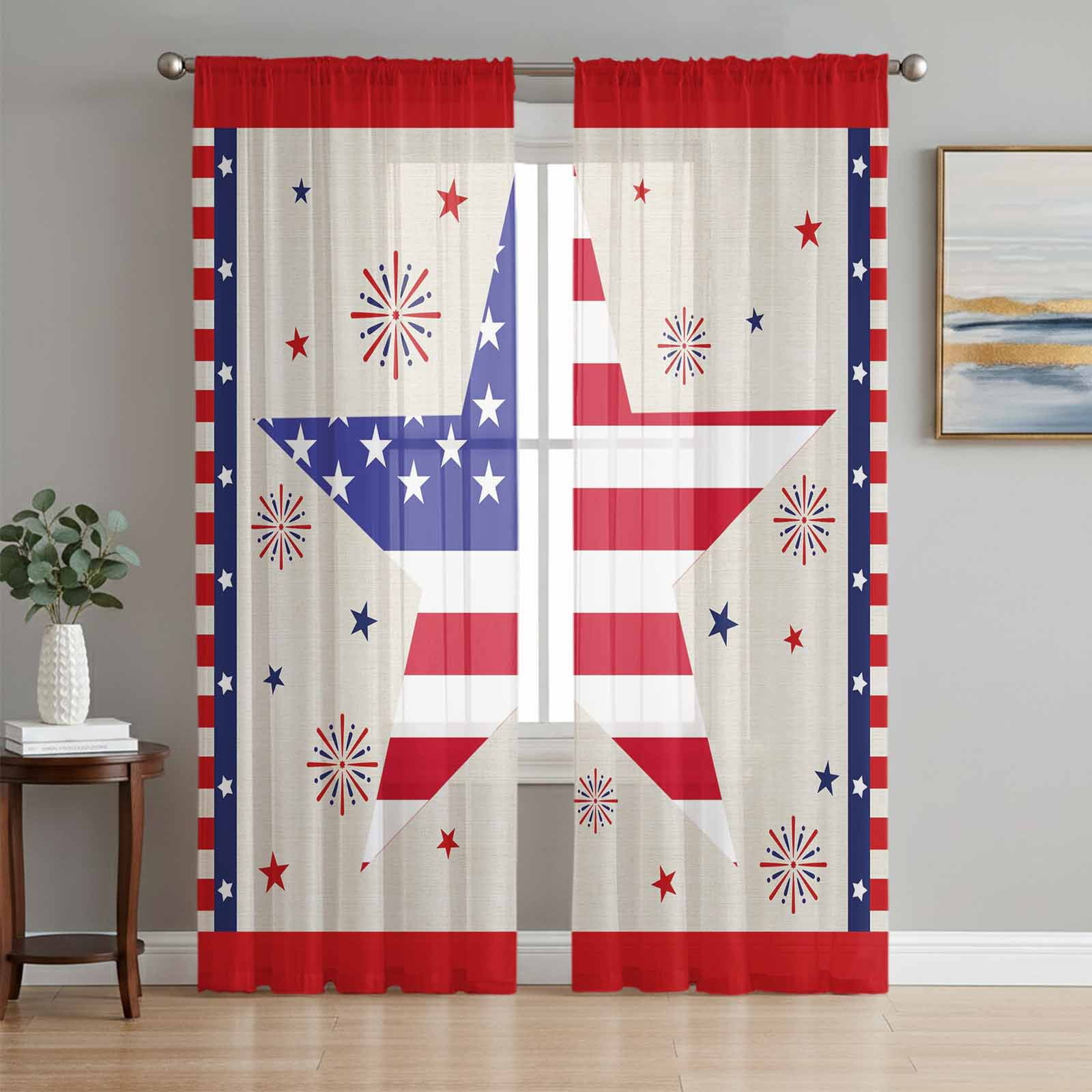 4th of July Sheer Curtains for Living Room Bedroom Independent Day Red ...