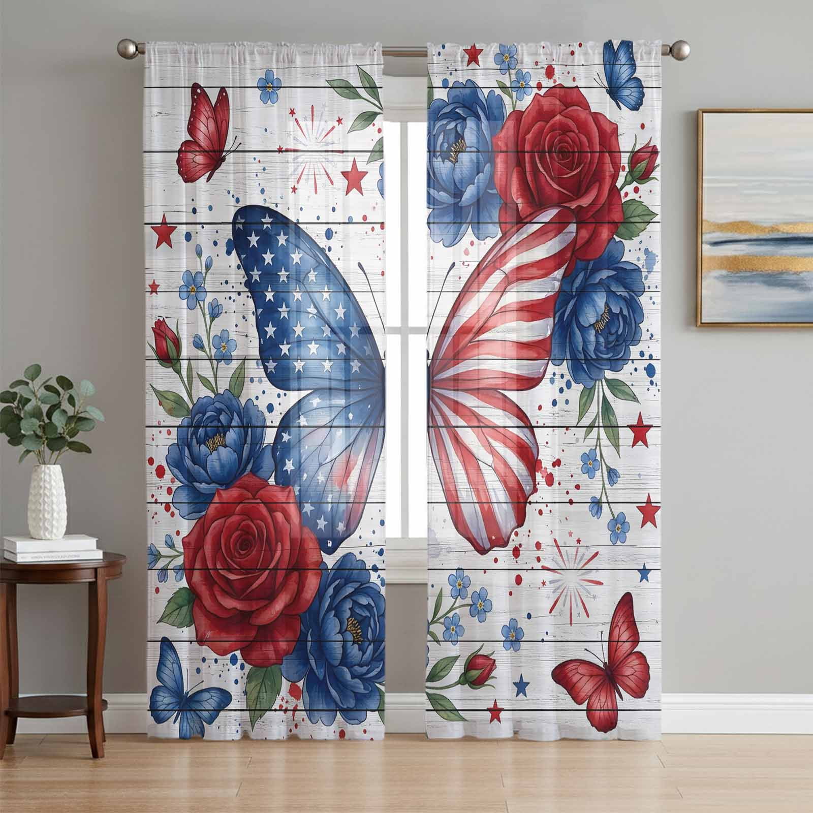 4th of July Sheer Curtains for Living Room Bedroom Memorial Day ...