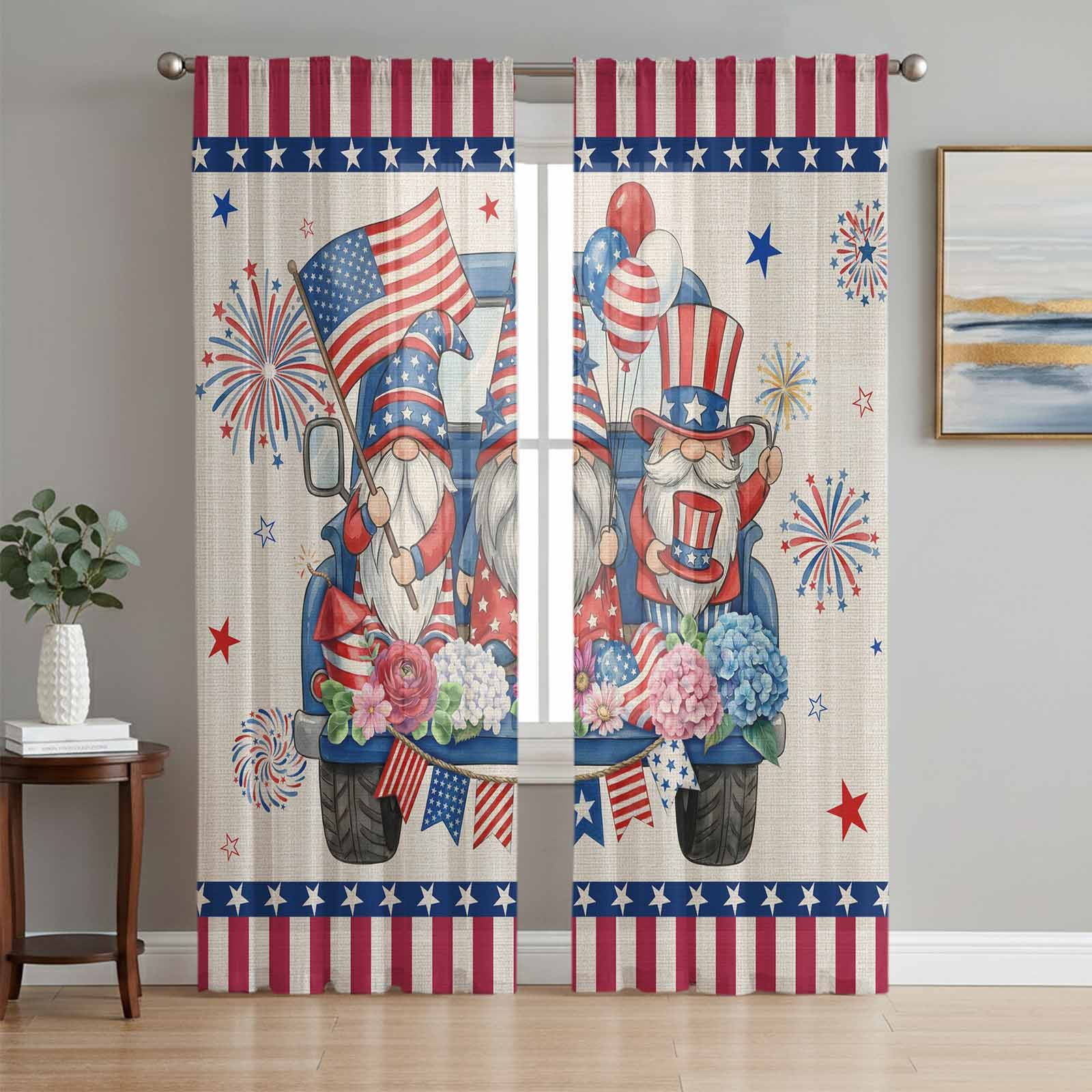 4th of July Sheer Curtains for Living Room Bedroom USA Flag Blue Red ...