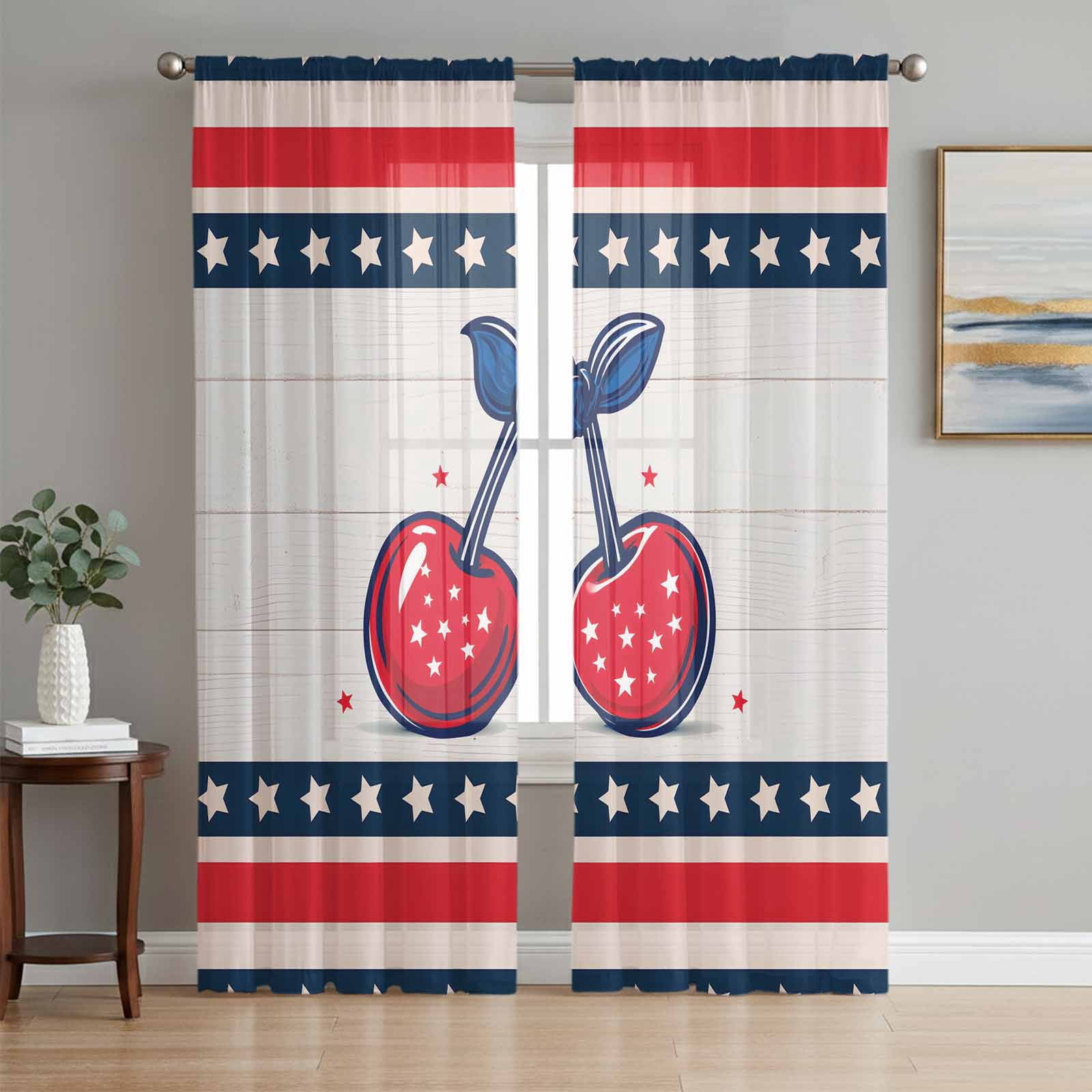 4th of July Sheer Curtains for Living Room Bedroom Vintage Cherry ...