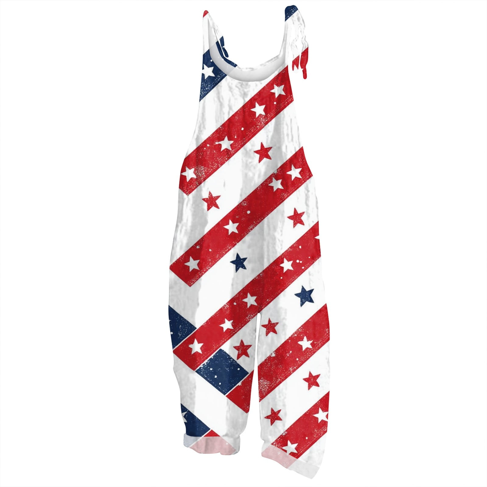 4th July Shirts Women American Flag Jumpsuit Square-Neck Rompers Stars Stripe Summer Pants ...