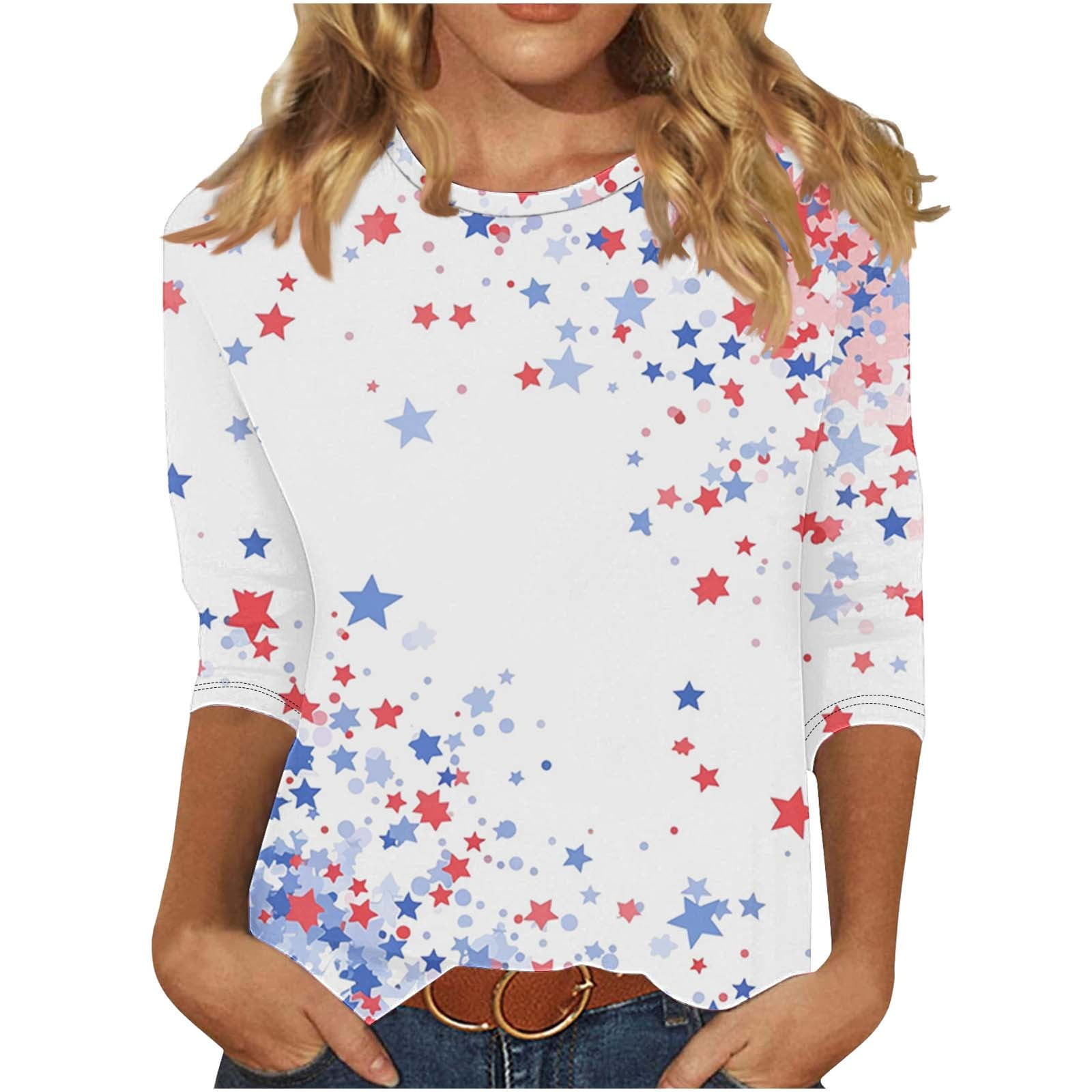 4th of July Shirts for Womens 2025 Fashion American Flag Graphic Tees ...