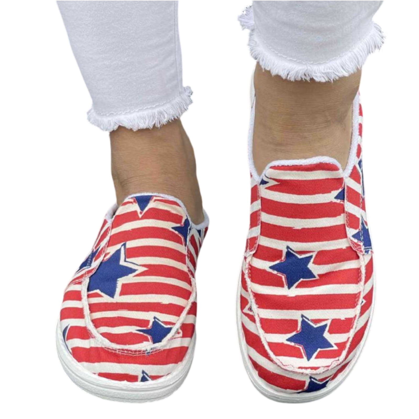 4th of July Shoes for Women American Flag Sneakers Canvas Slip-Ons with ...