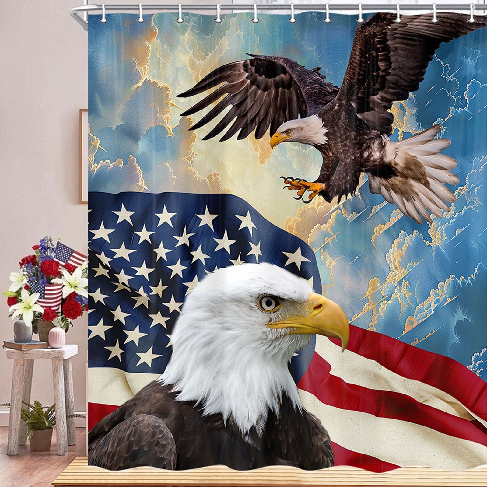 4th of July Shower Curtain, American Flag Bald Eagle Shower Curtain ...