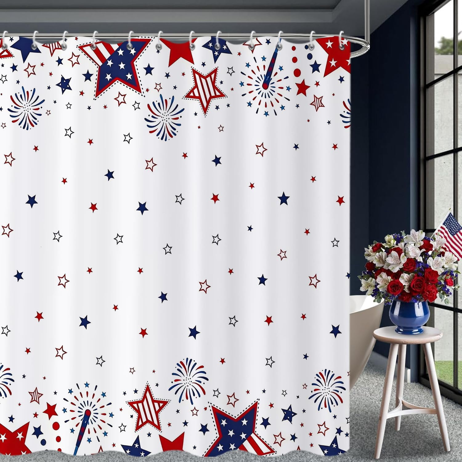 4th of July Shower Curtain, American Flag Independence President''s Day ...