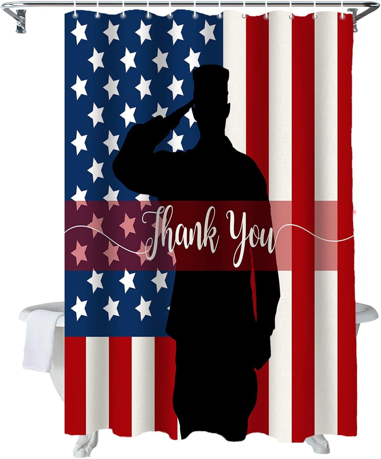 4th of July Shower Curtain American Flag Patriotic Stars Bathroom ...