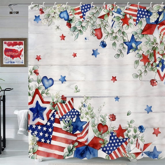 4th of July Shower Curtain, American Patriotic Independence Day Red ...