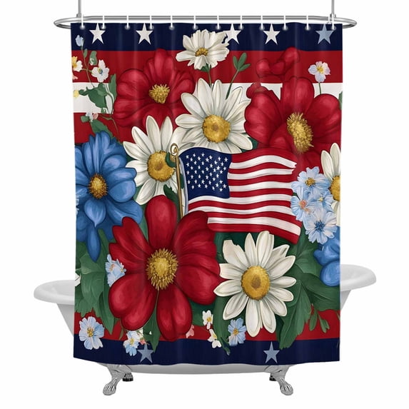 4th of July Shower Curtain for Bathroom, Red Blue White Daisy ...