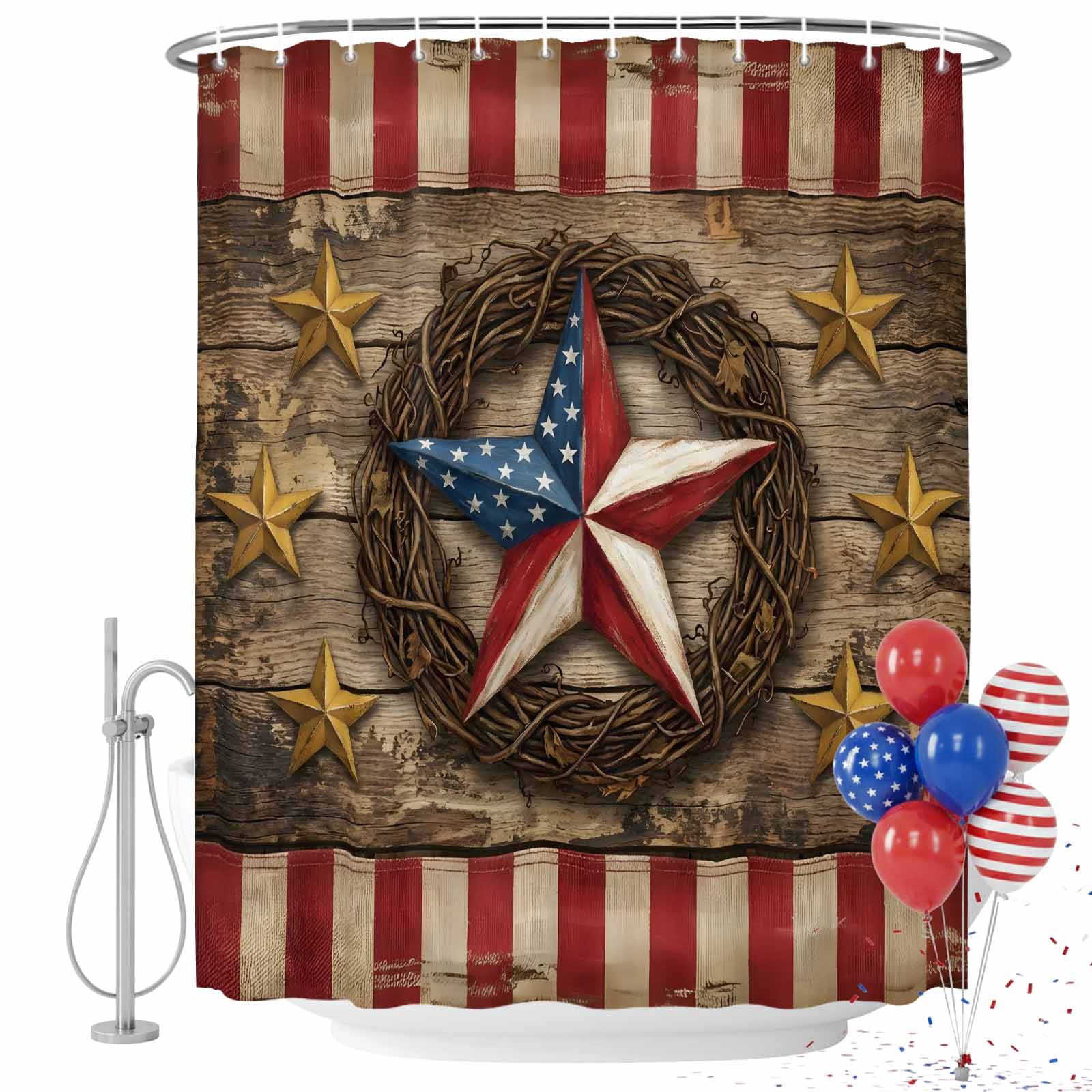 4th of July Shower Curtain for Bathroom, Retro Usa Flag Star Wreath of ...