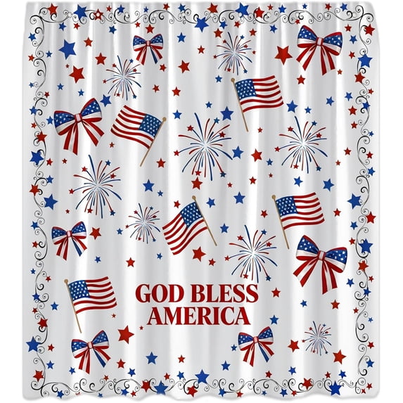 4th of July Shower Curtain Independence Day Blue Red Stars Flag Bow ...